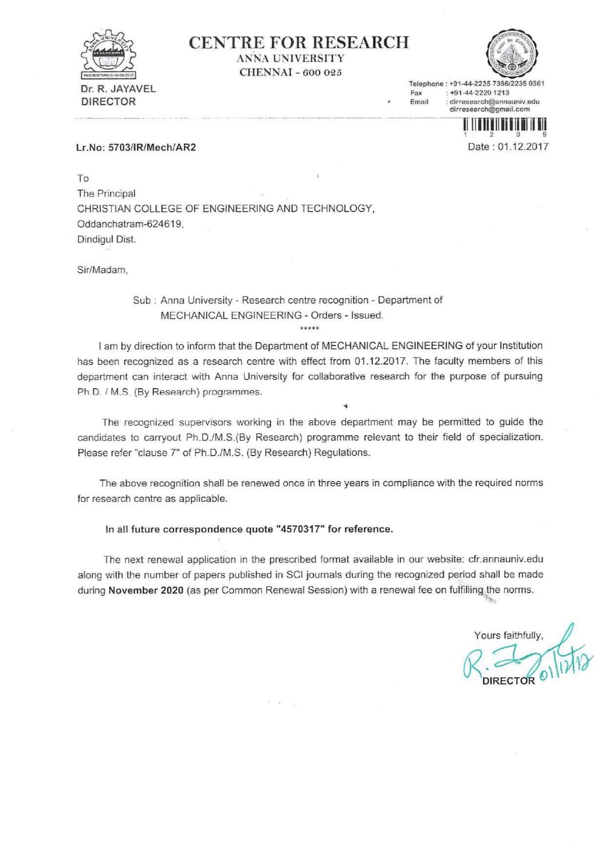 Research - Christian College of Engineering and Technology